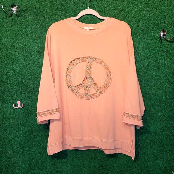 easel | Tops | 97 Easel Peach Peace Sign Sweatshirt | Poshmark